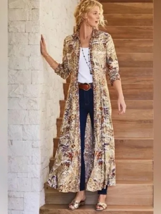 Soft Surroundings | Dresses | Soft Surroundings Mekness Gold Foil Cream ...